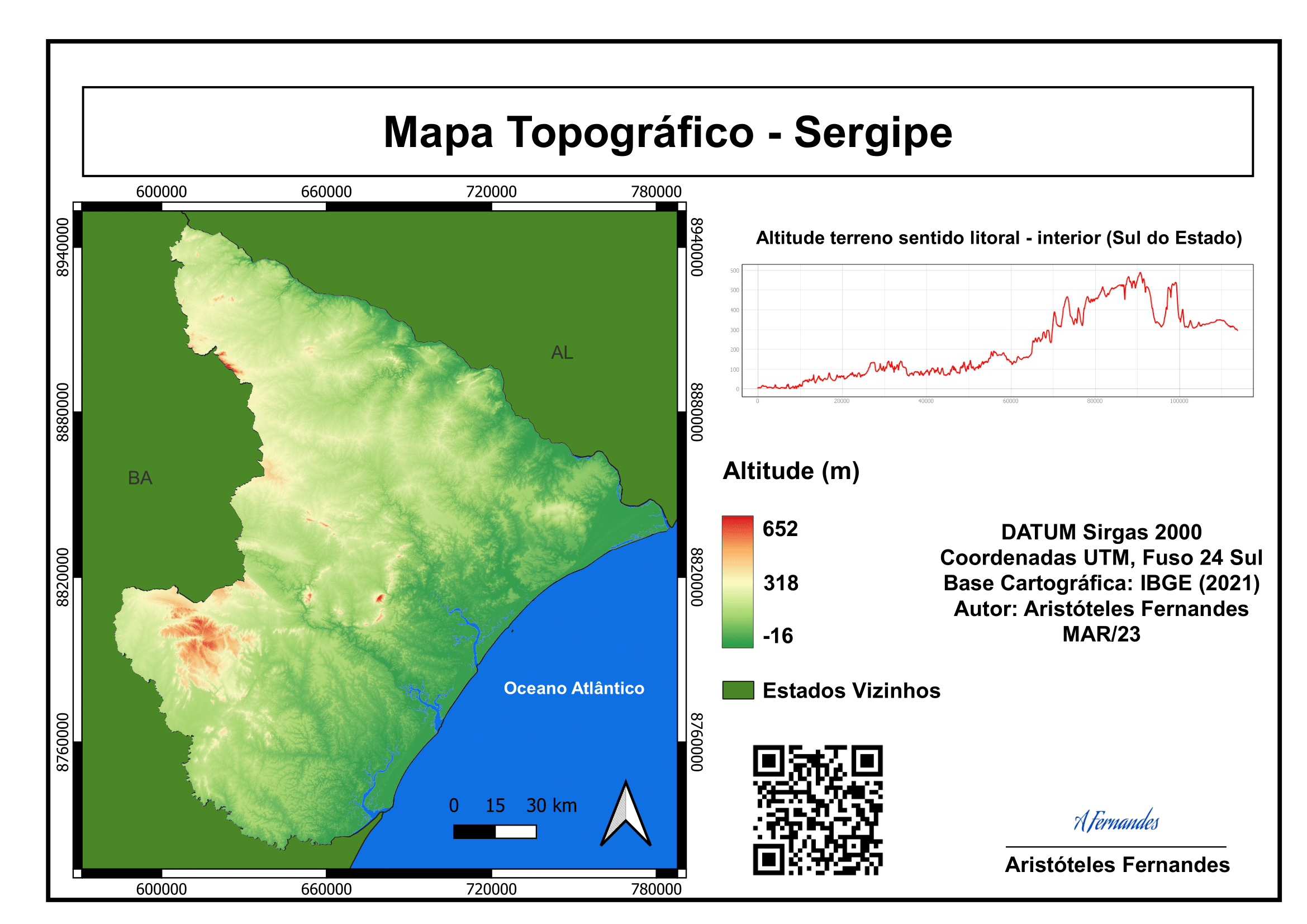 Mapa analítico topografia Sergipe | Spatialnode