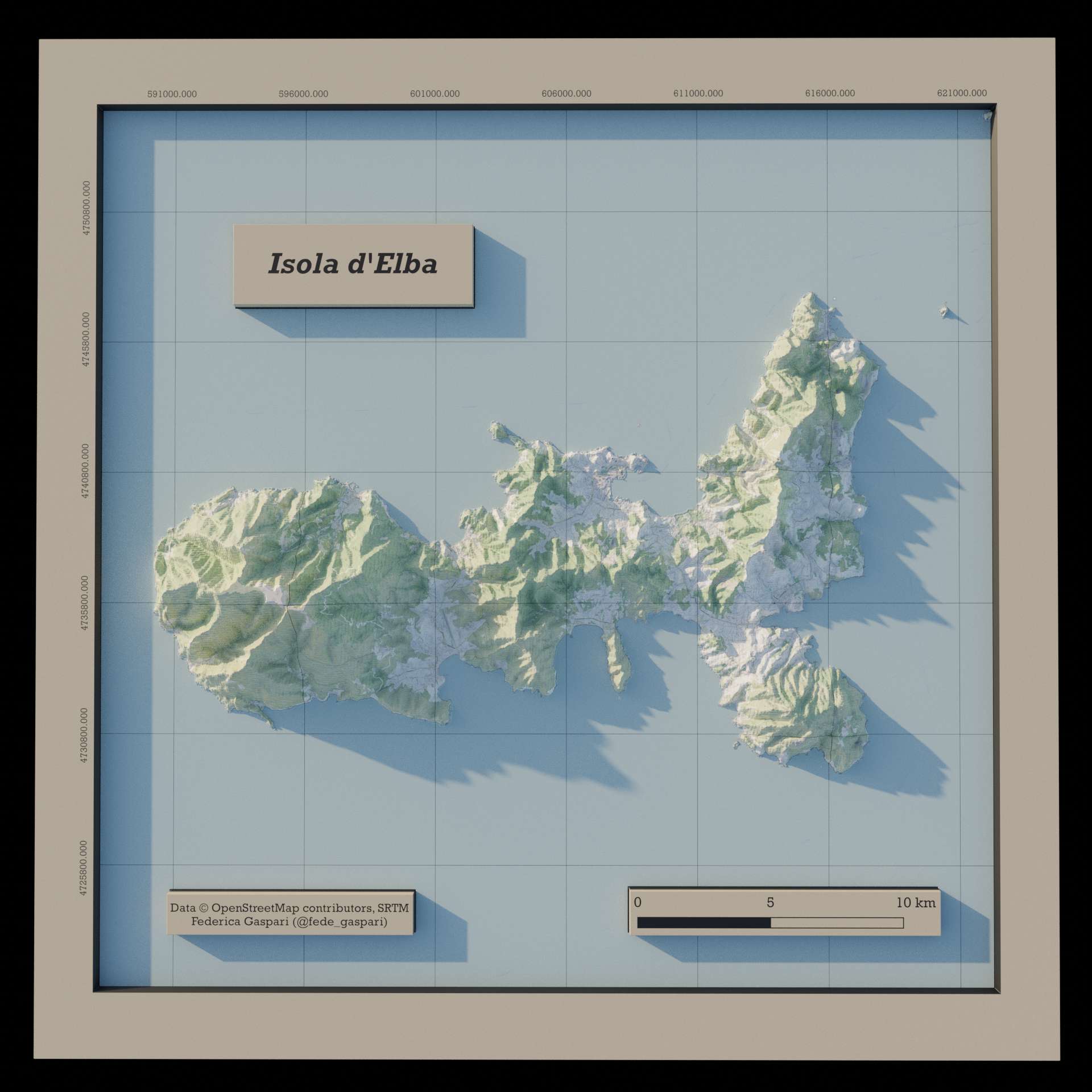 Isola d'Elba - Shaded Relief | Spatialnode