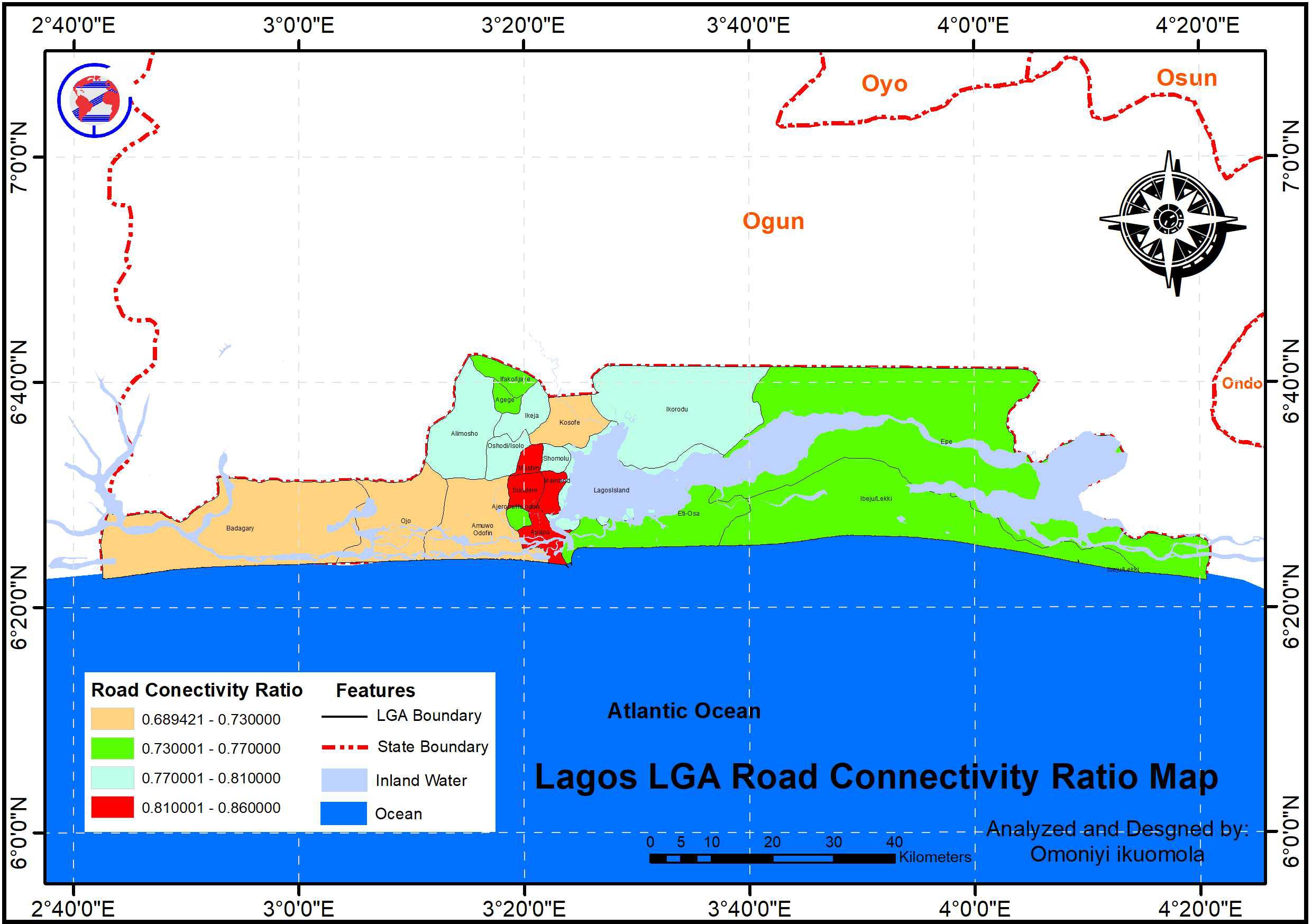 Lagos LGA Road Connectivity Ratio Map | Spatialnode