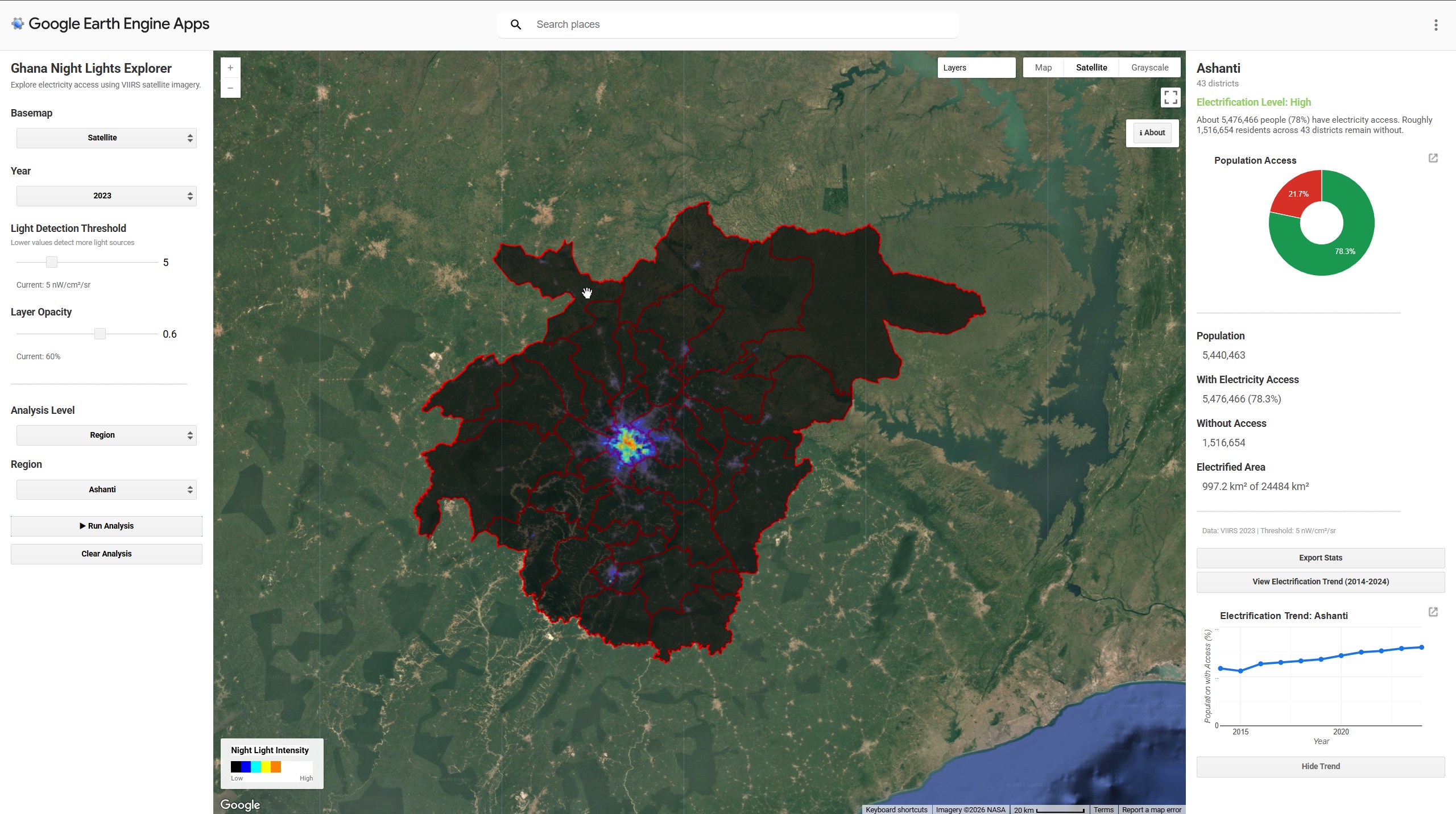 Ghana Night Lights Explorer | Spatialnode