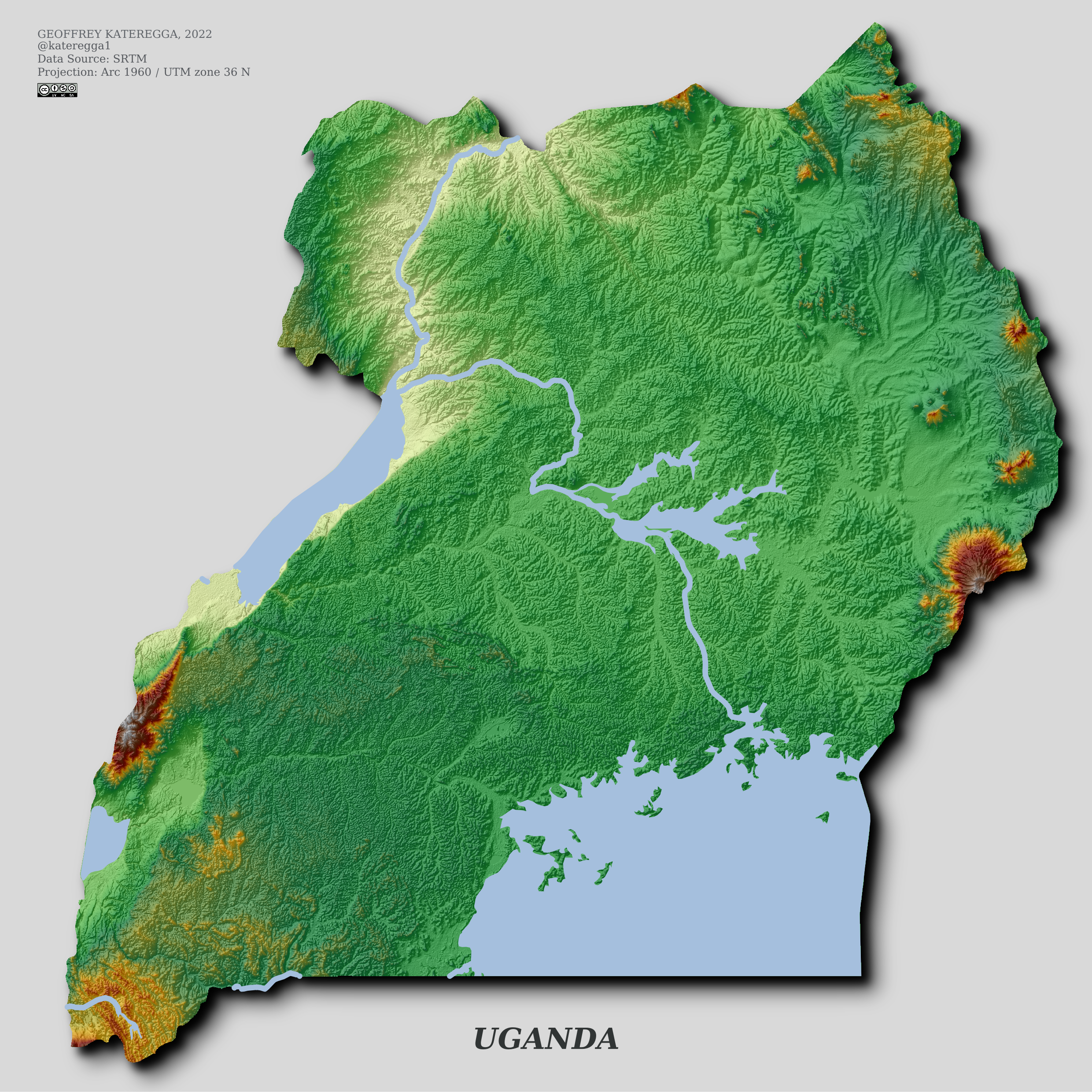 Uganda shared relief map | Spatialnode