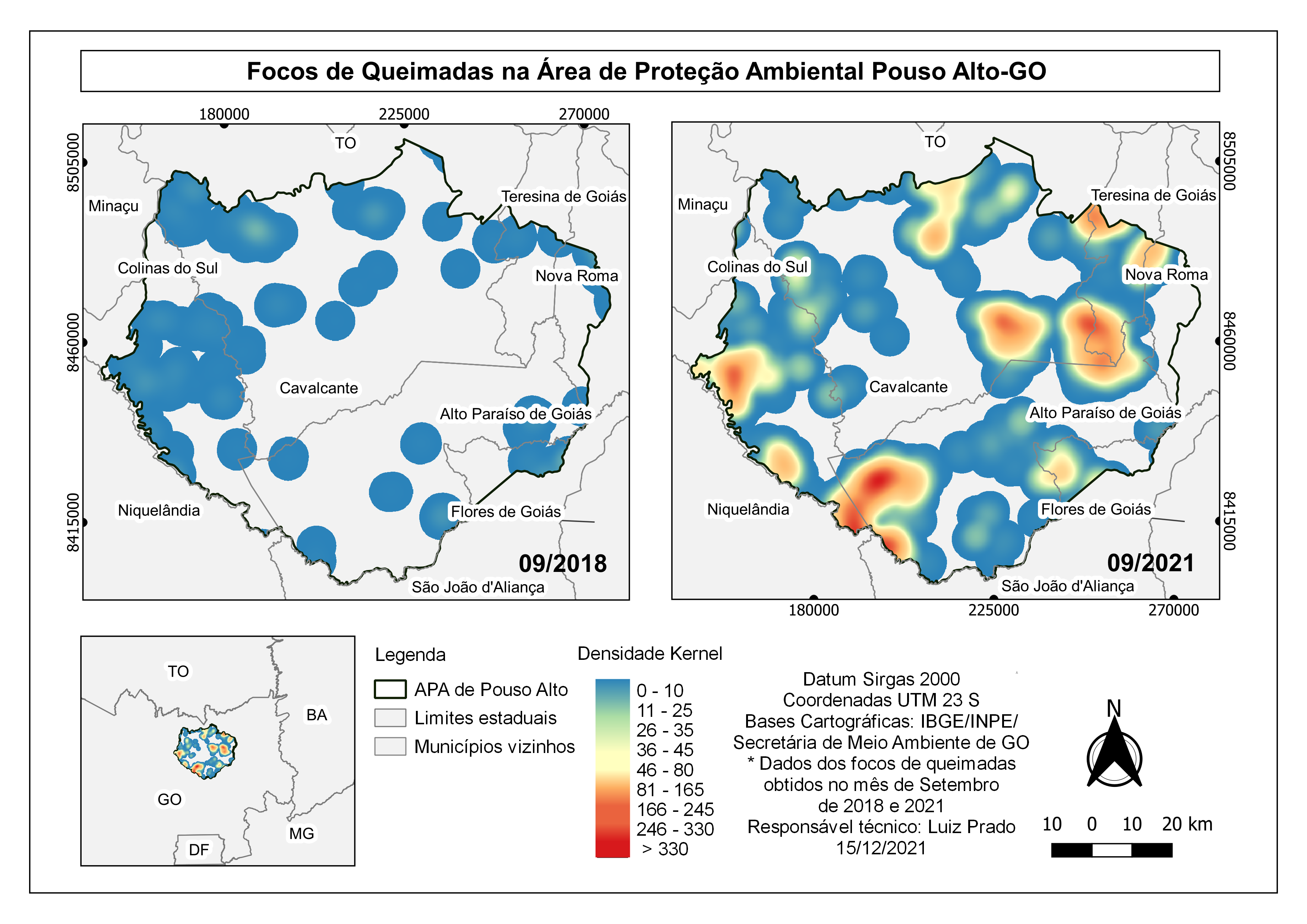 Focos de Queimadas (Densidade Kernel) | Spatialnode