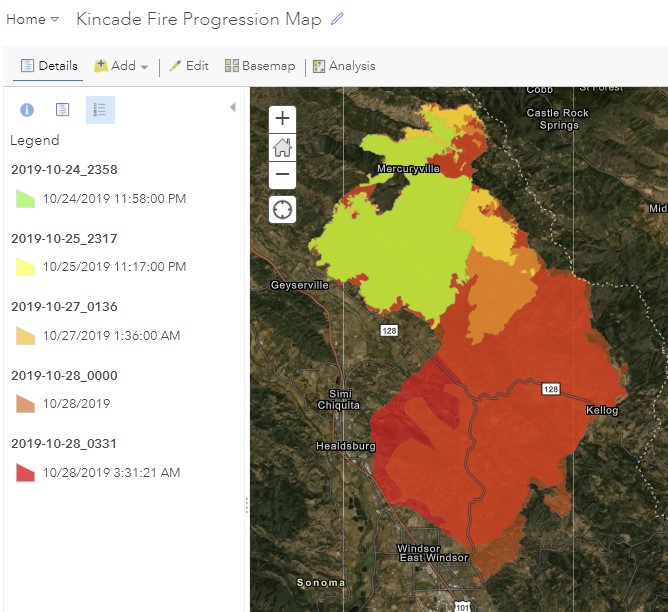 Kincade Fire Progression Map | Spatialnode