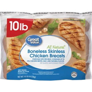 Diet info for Great Value Boneless Skinless Chicken Breast, 10 lb ...