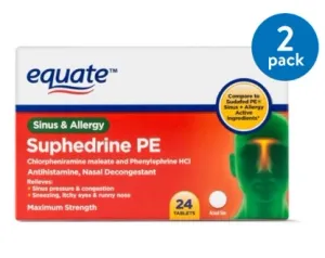Diet info for Equate Sinus & Allergy Suphedrine PE Antihistamine, Nasal ...