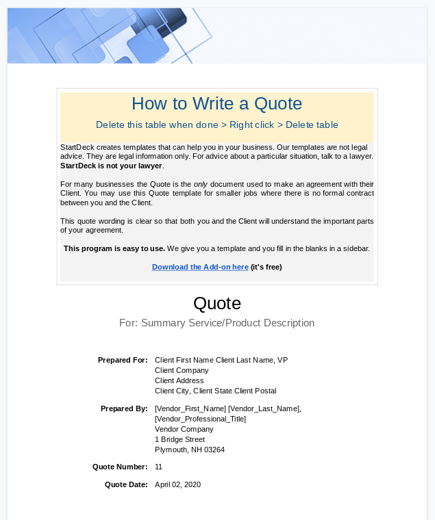 Quote Template | Template Library | StartDeck