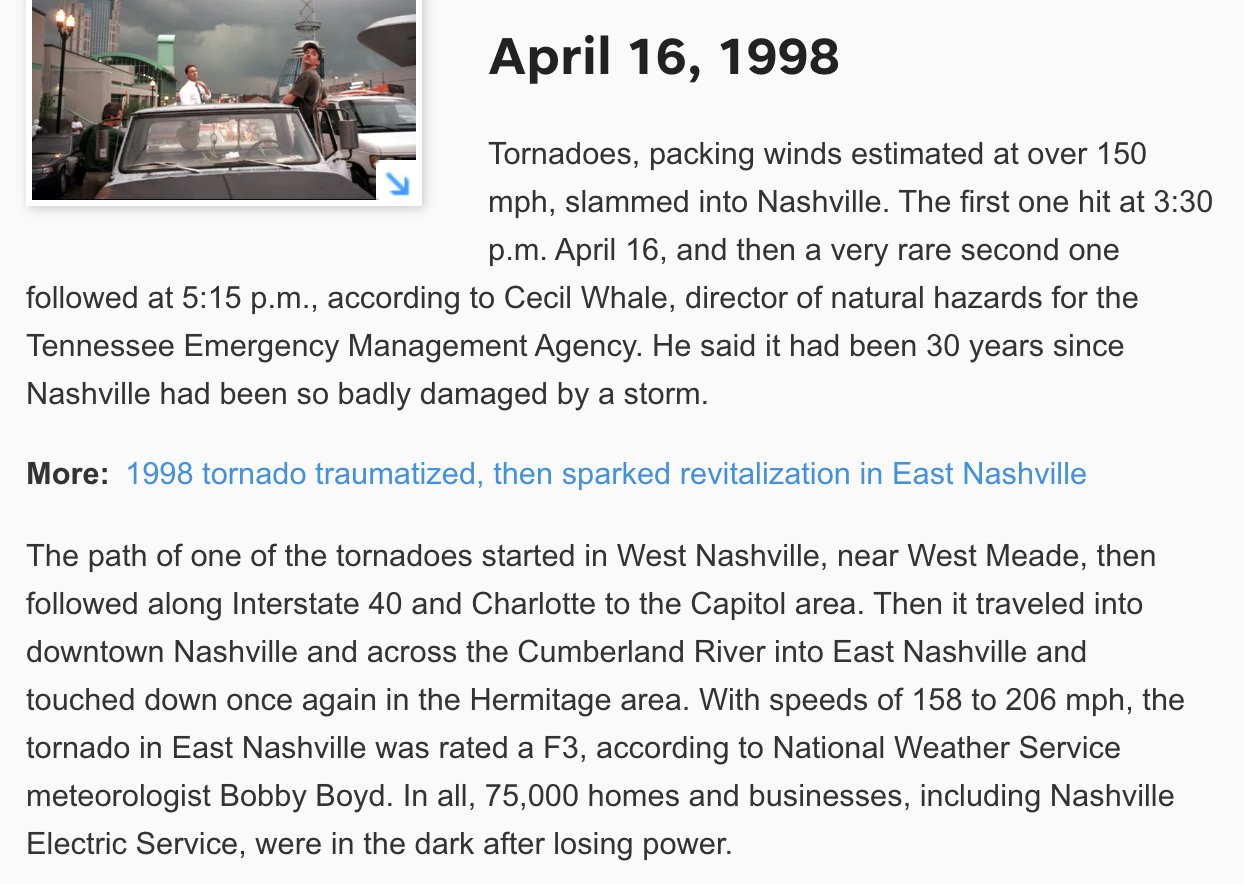 Nashville's devastating April 16, 1998 tornado & March 3, 2020 déjà vu ...