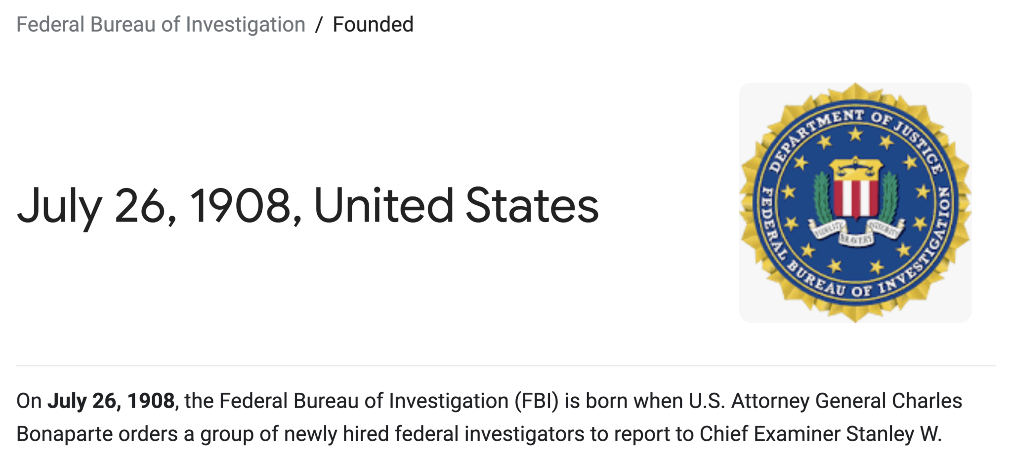 The very Catholic establishment of the FBI, July 26, 1908 & its ...