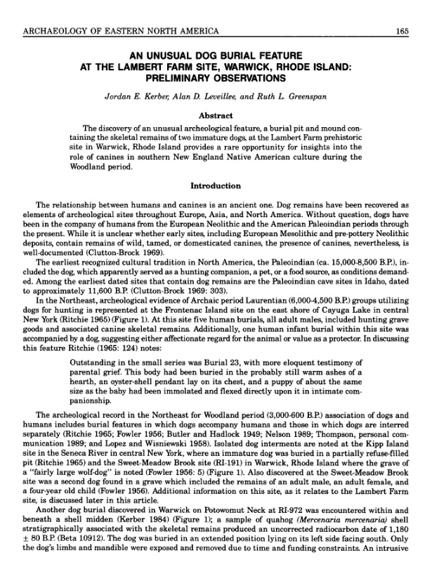 “An Unusual Dog Burial Feature at the Lambert Farm Site, Warwick, Rhode ...