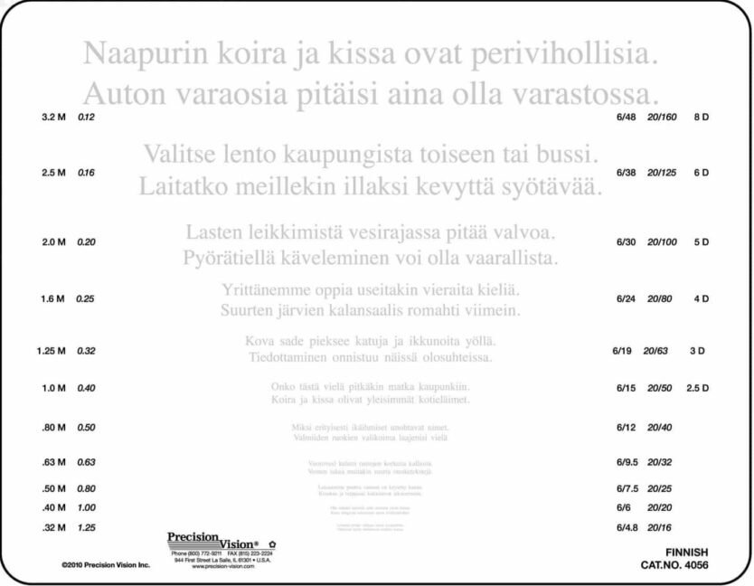 Continuous Text Near Vision Card - In Multiple Languages - Precision Vision