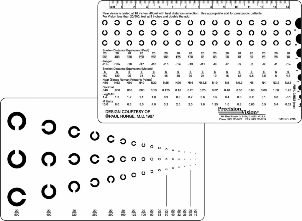 Landolt "C" Runge Pocket Near Vision Test Card - Precision Vision
