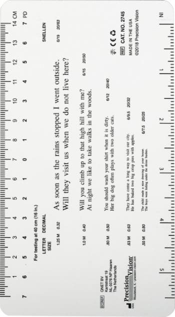 Rosenbaum Pocket Card - Visual Acuity & Reading Card - Precision Vision
