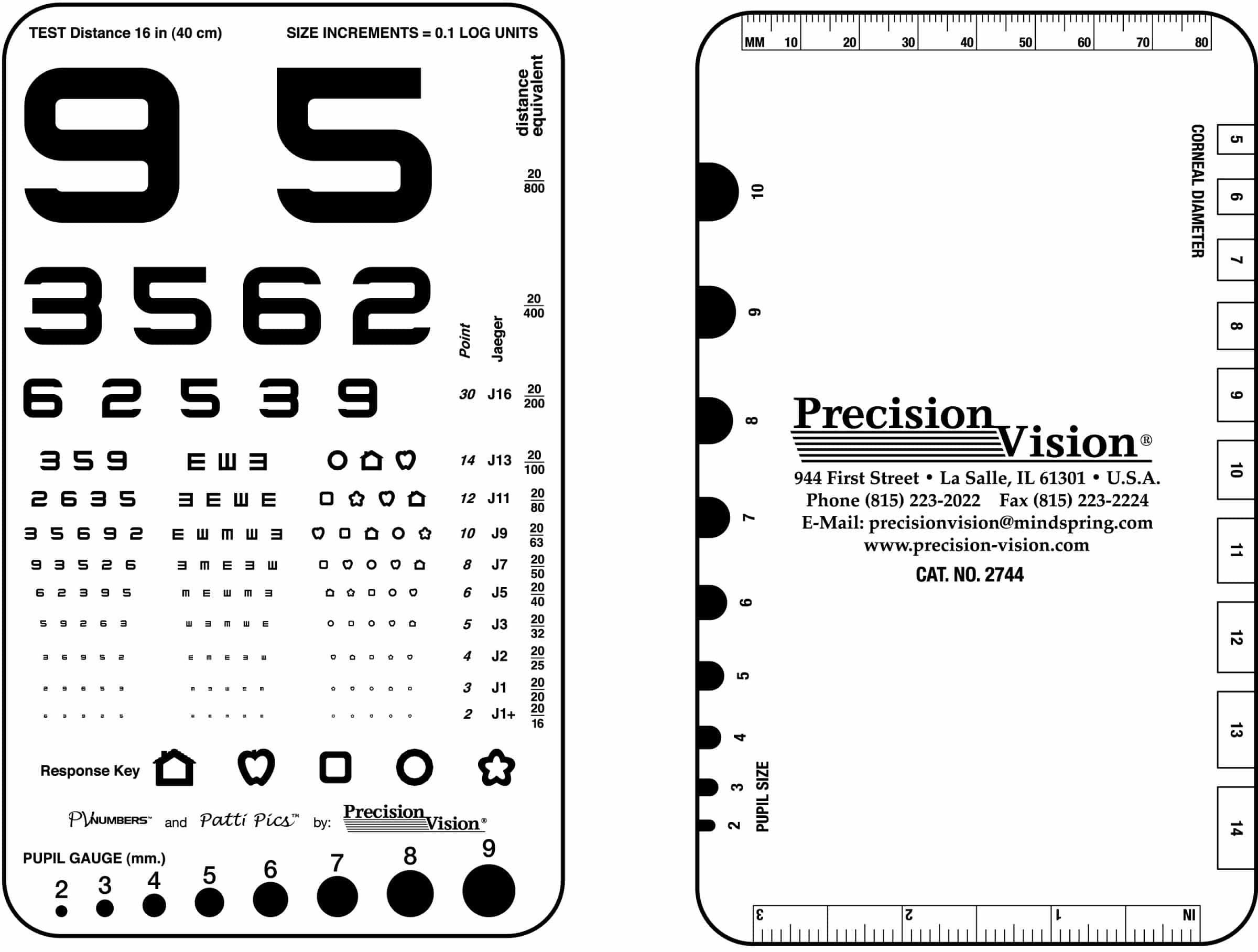 PV Numbers Patti Pics And Tumbling E Near Vision Card Precision Vision