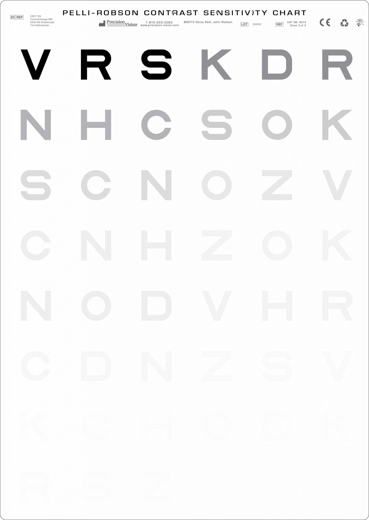 Pelli-Robson Contrast Sensitivity Chart - Precision Vision