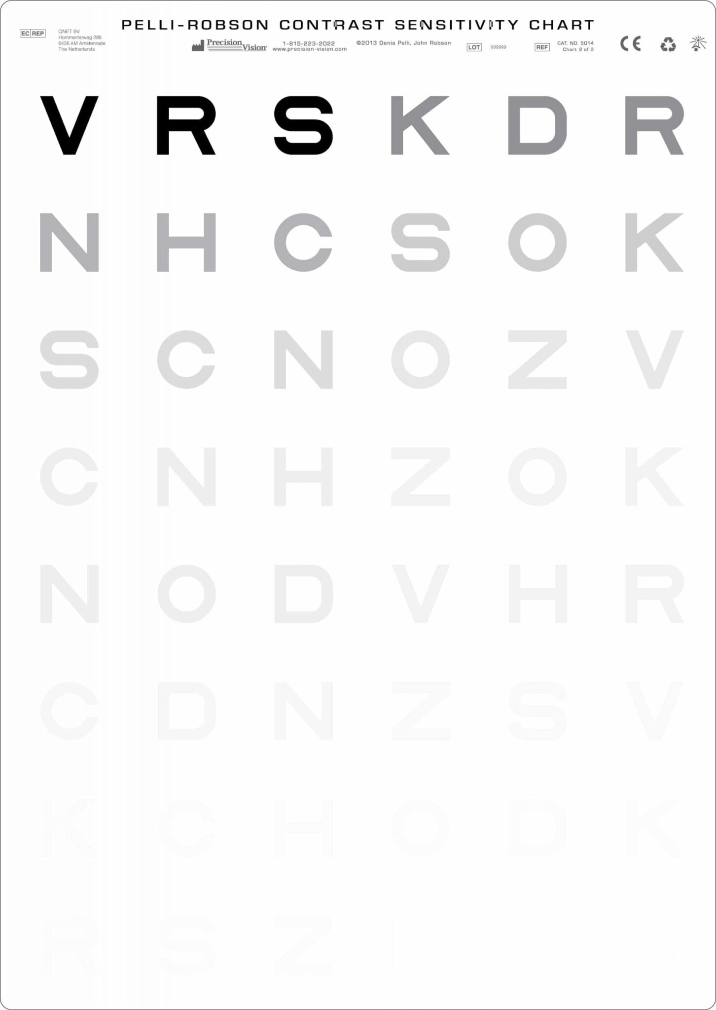Pelli-Robson Contrast Sensitivity Chart - Precision Vision
