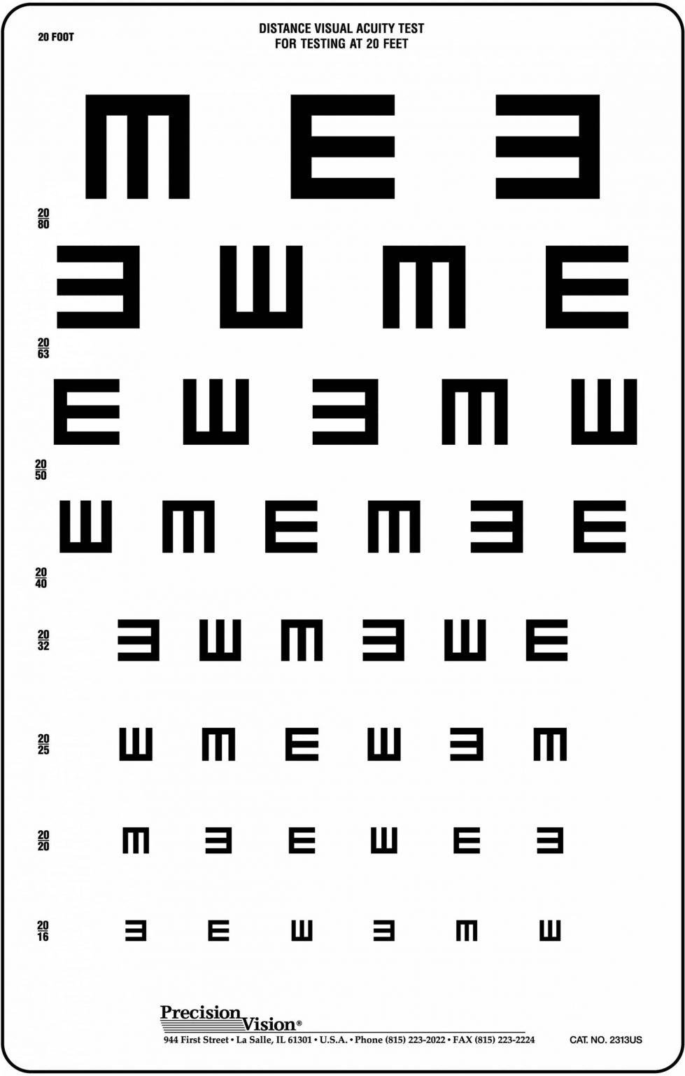 Translucent Tumbling "E" Vision Test Chart - Precision Vision