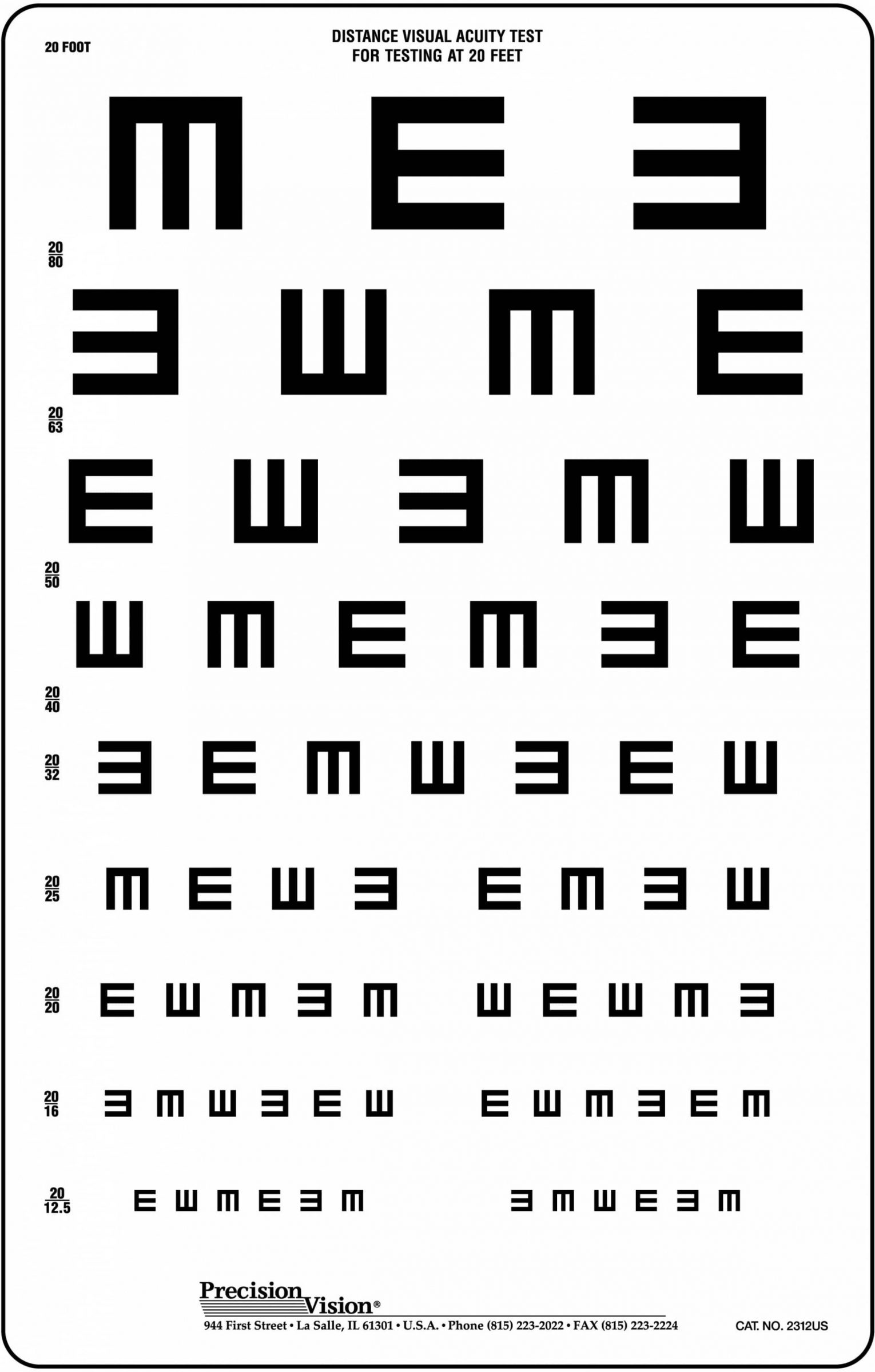 Translucent Tumbling E Vision Test Chart Precision Vision
