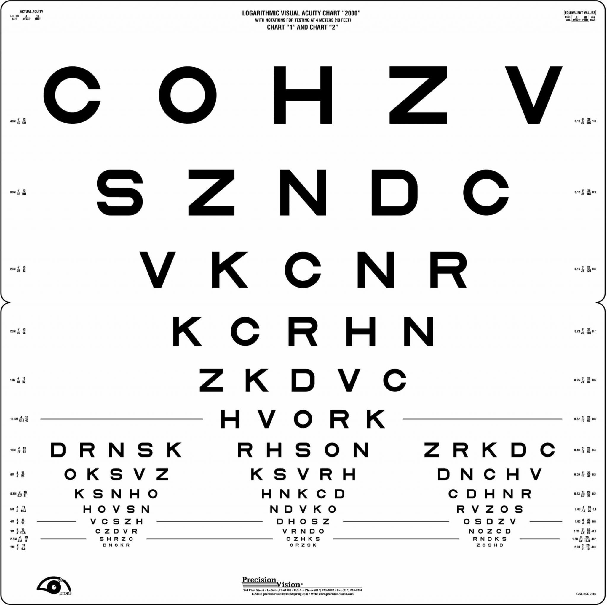 Sloan 4 Meter ETDRS Folding Chart With Islands Precision Vision