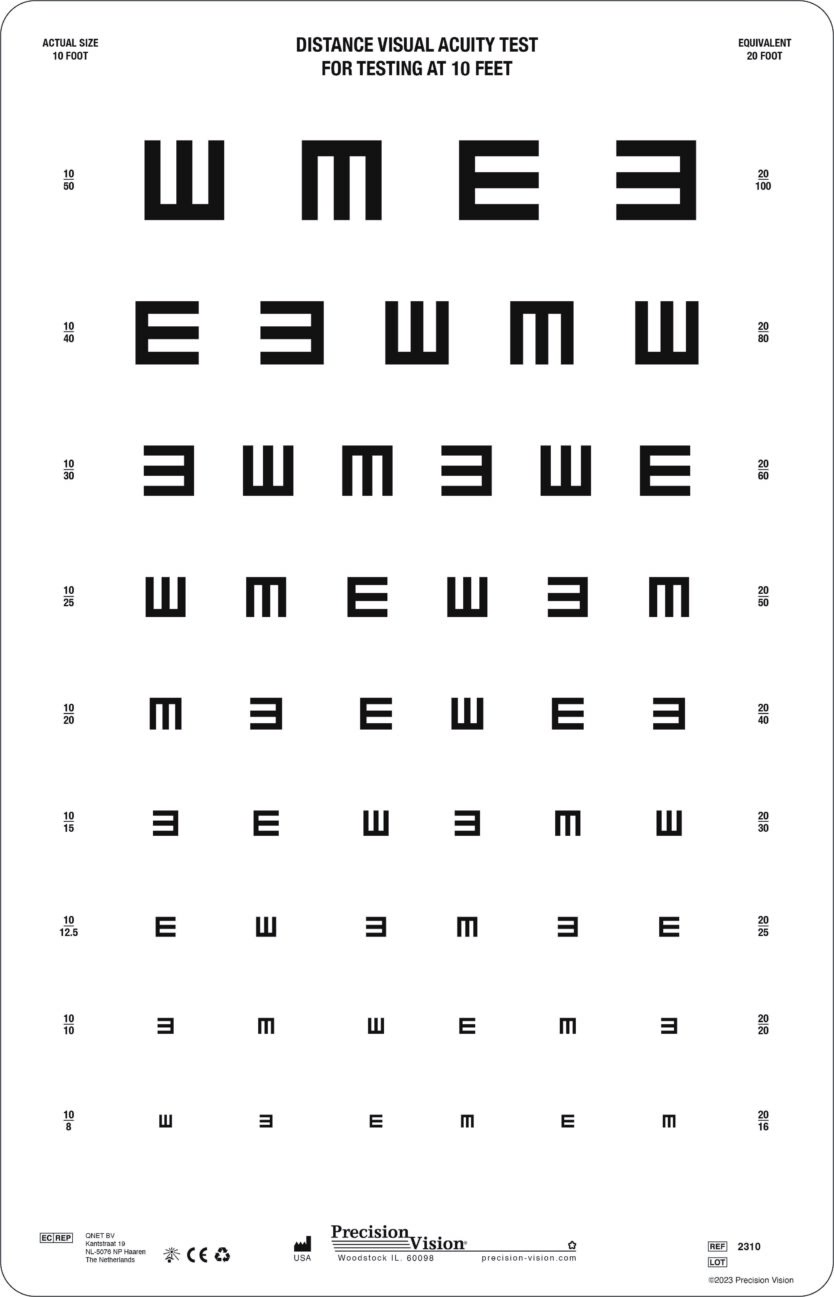 Traditional Tumbling "E" Visual Acuity Chart - Precision Vision