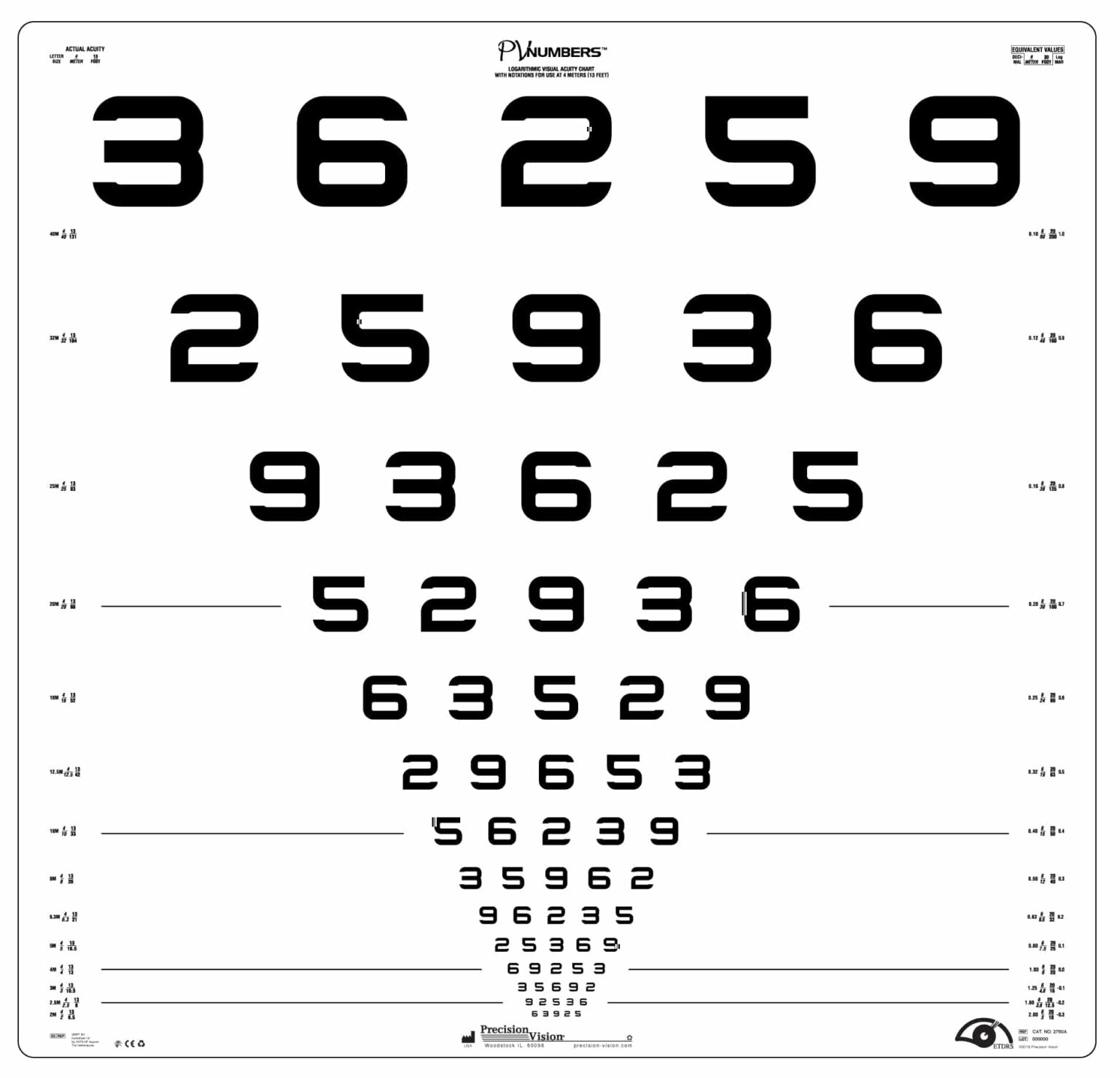 PV Numbers Series ETDRS Chart 3 Precision Vision pv-numbers-series-etdrs-chart-3-precision-vision