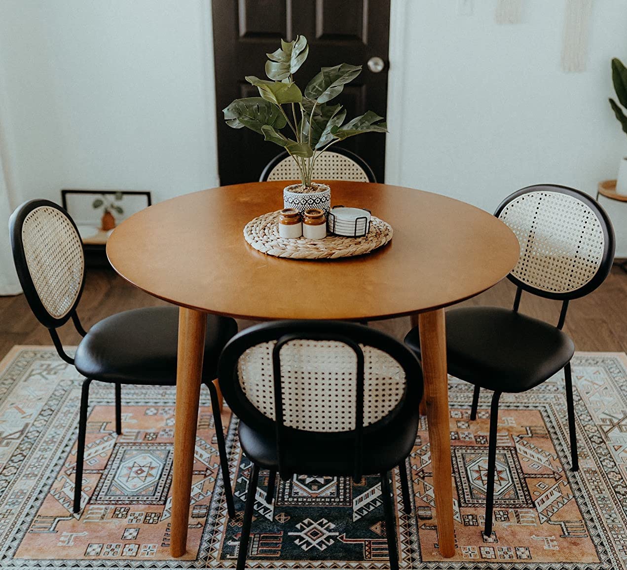 Soohow Jaxsen Rattan Leather Dining Chair Set, Black – REAL DECORS