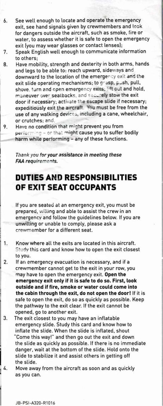 JetBlue Airbus A320 Safety Card 2016 - The Airchive 2.0