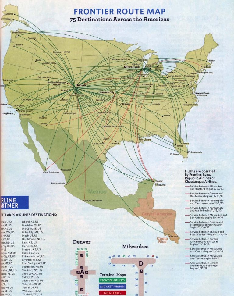 Frontier Airlines Timetables and Route Maps - The Airchive 2.0