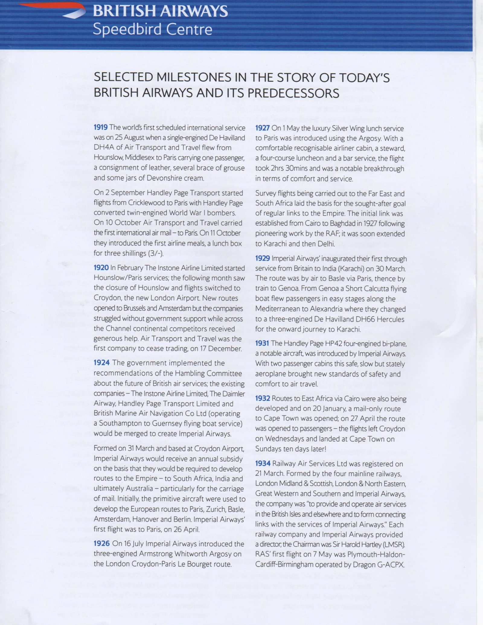 British Airways History Brochure at Speedbird Centre Waterside, UK ...