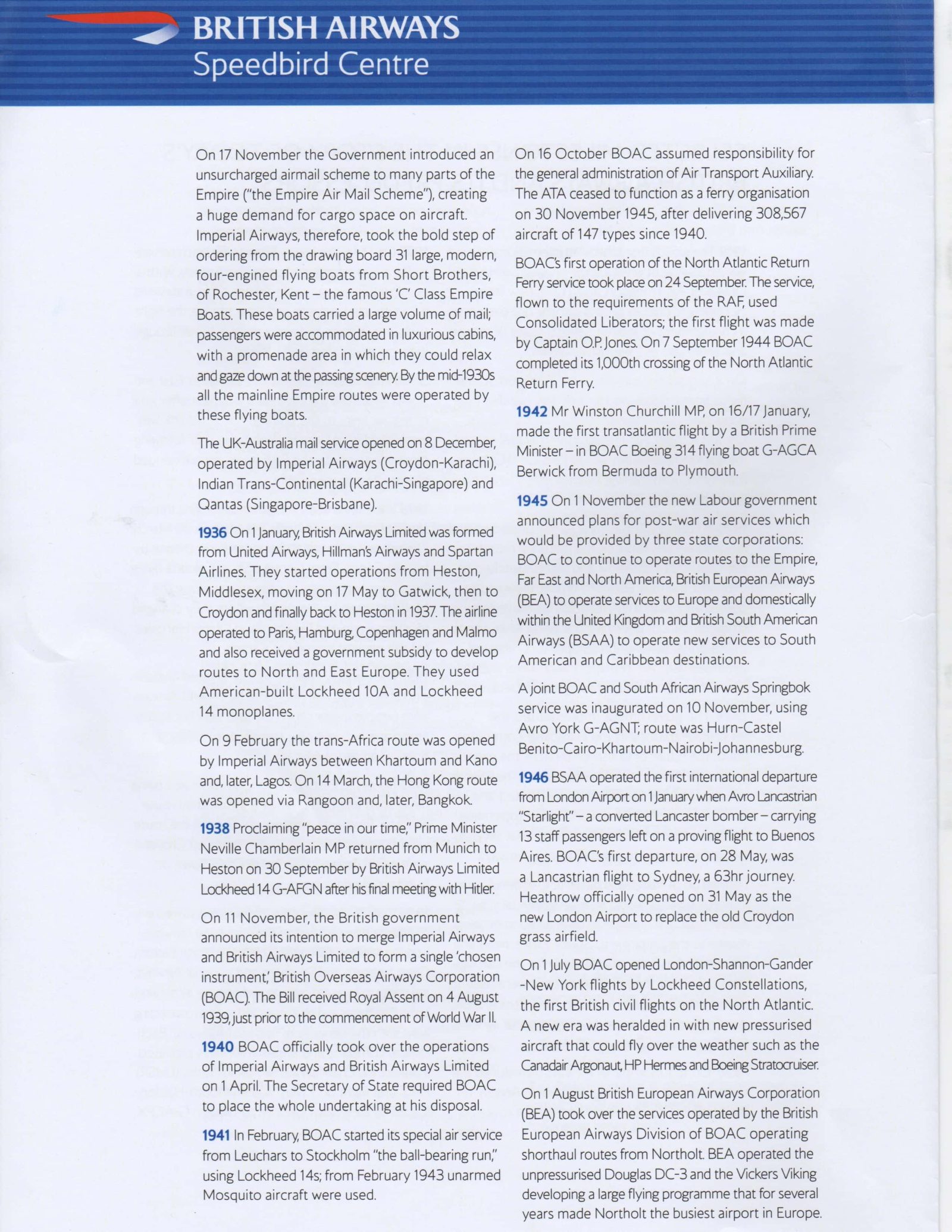 British Airways History Brochure at Speedbird Centre Waterside, UK ...