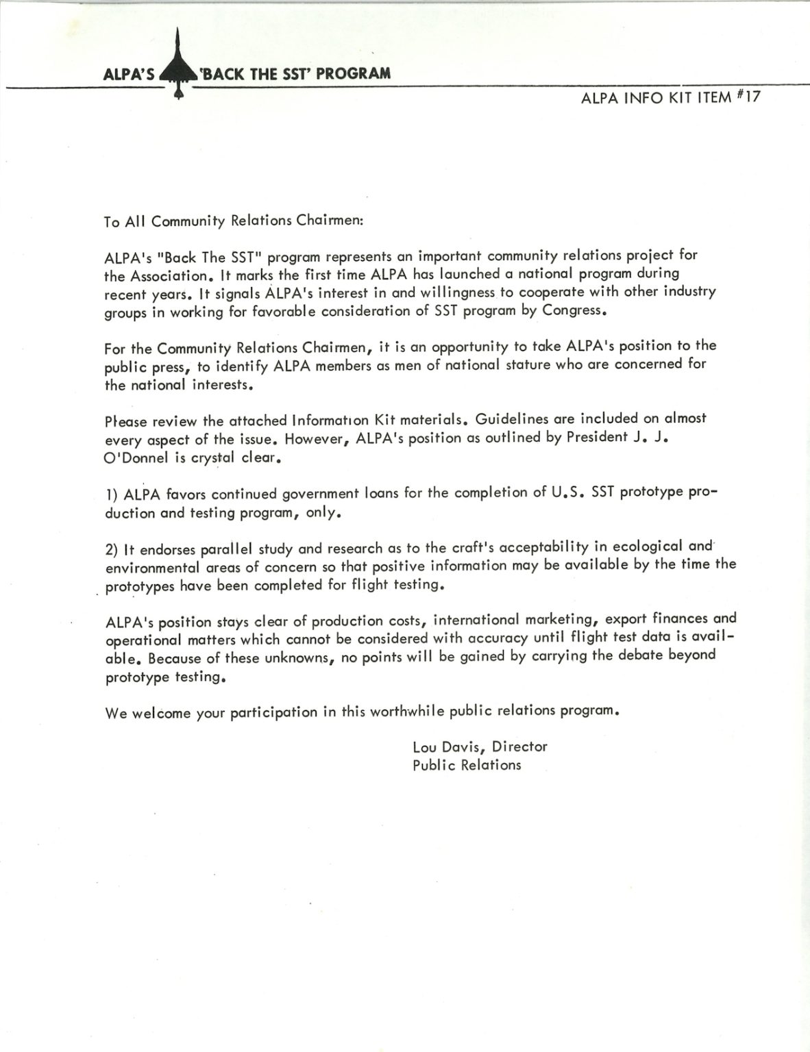 Boeing SST ALPA Position Paper and Articles from La Jetée Press - late ...