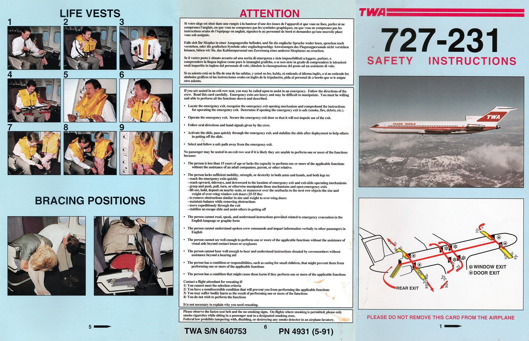 TWA Boeing 727-231 Safety Card 1991 - The Airchive 2.0 TWA Boeing 727-231 Safety Card 1991 - The Airchive 2.0