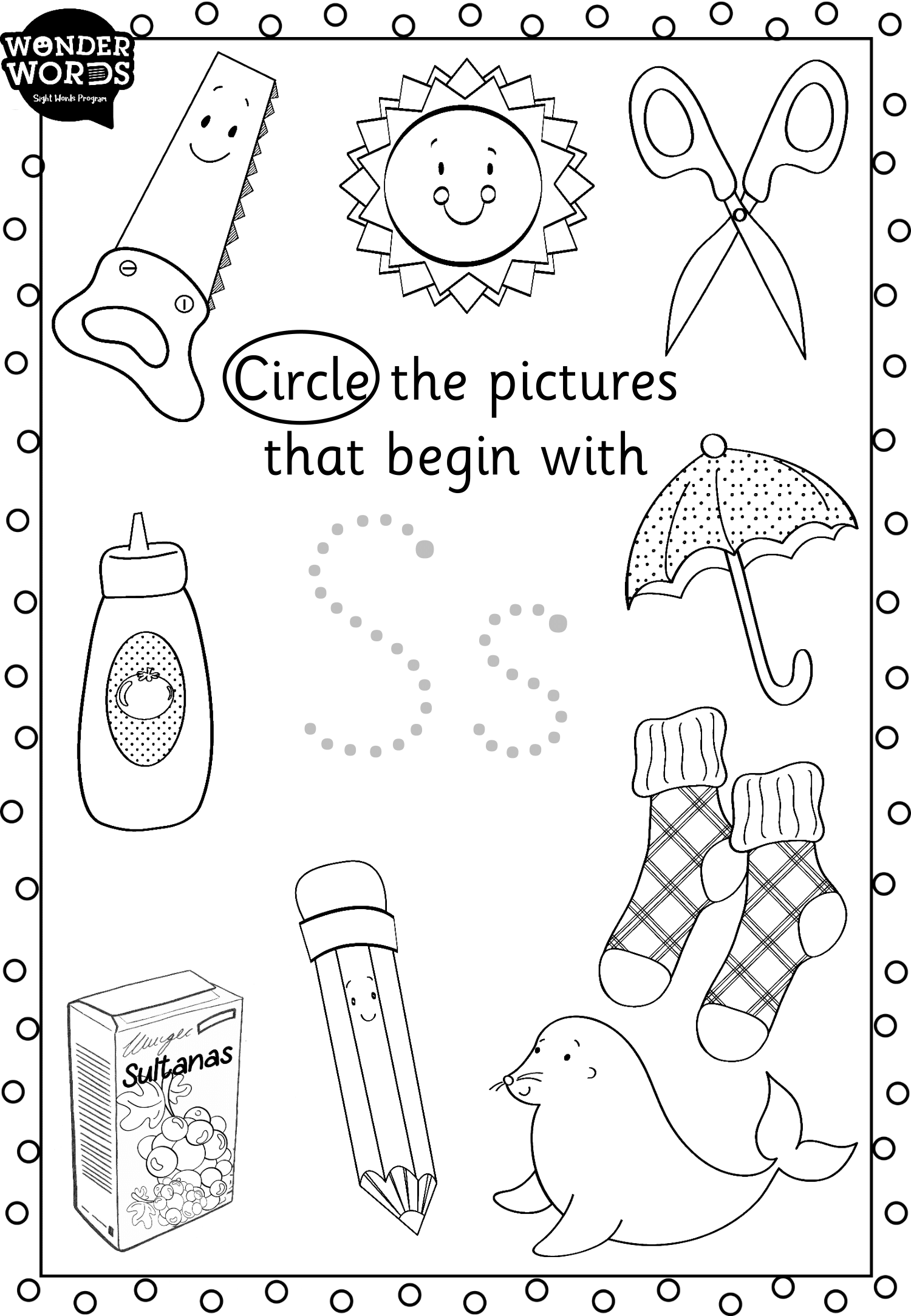 Ss - Circle Beginning Sound - Wonder Words