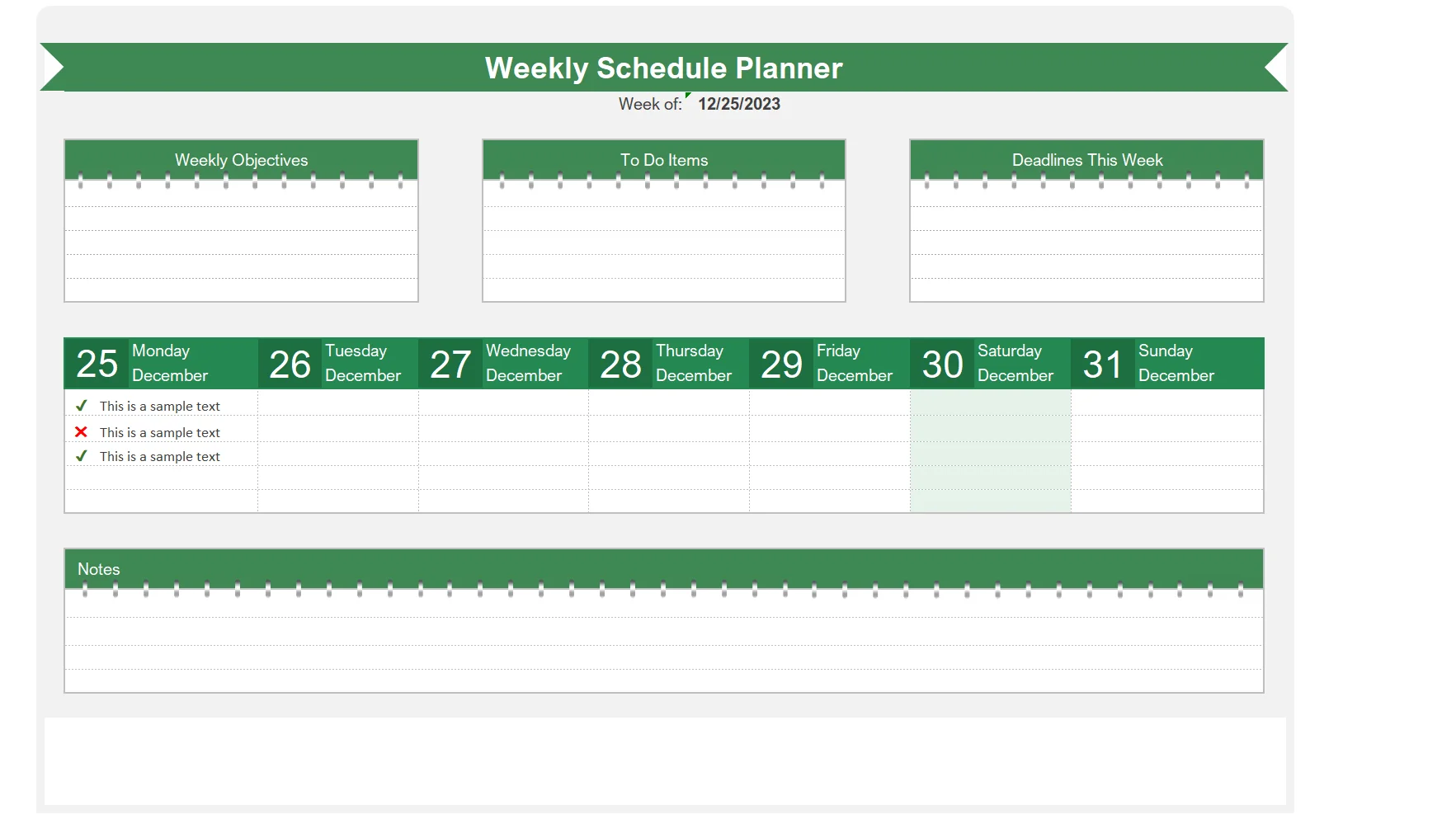 Weekly schedule planner in Excel - templatek.com