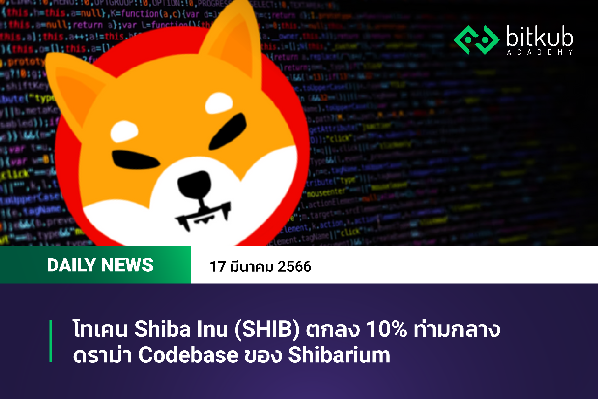 โทเคน Shiba Inu (SHIB) ตกลง 10% ท่ามกลางดราม่า Codebase ของ Shibarium | Bitkub Academy