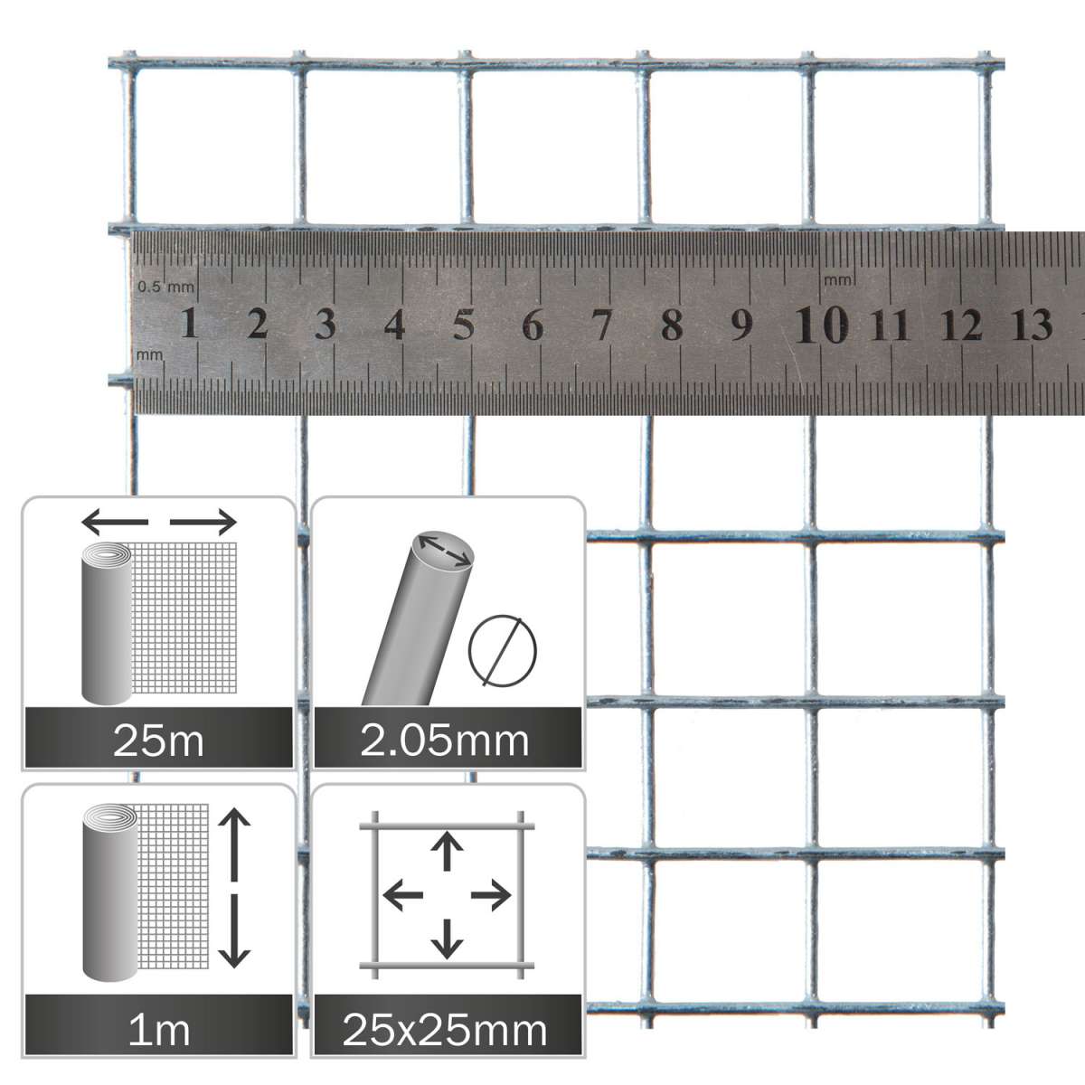 Verzinkt gaas 25x25x2.05mm, rol 25x1.0m | Vierkant verzinkt gaas | Gaas ...