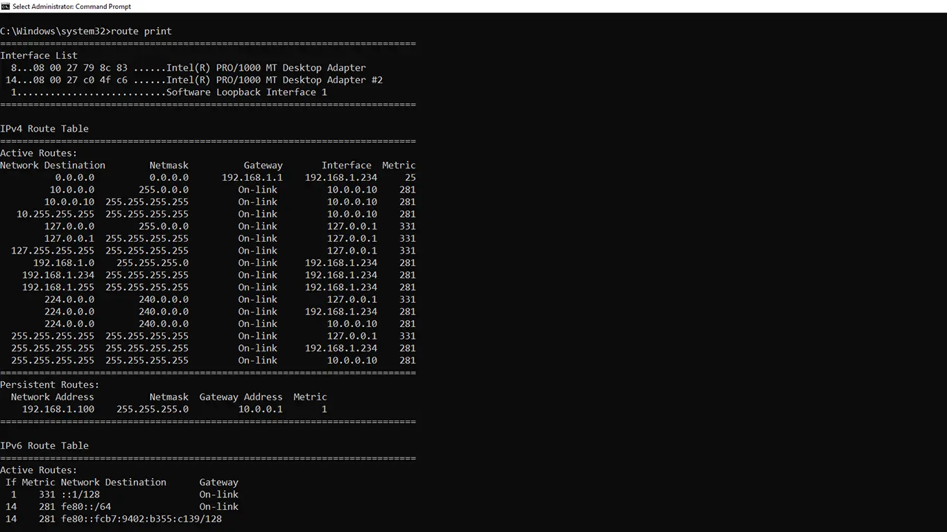 Route Print Command Show Routing Table On Windows
