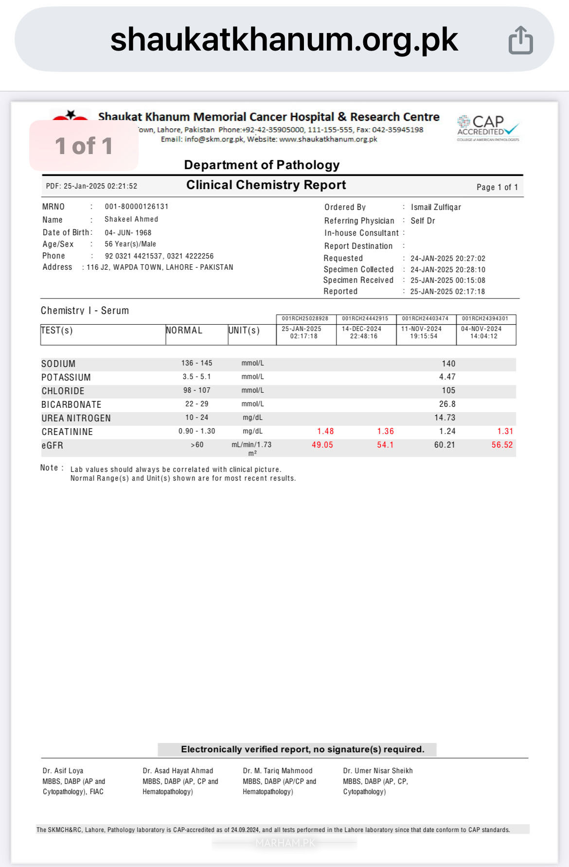 Ask a Nephrologist Online for High Creatinine And Low EGFR