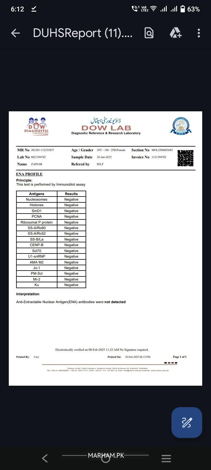 Ask a Internal Medicine Online for ENA Report