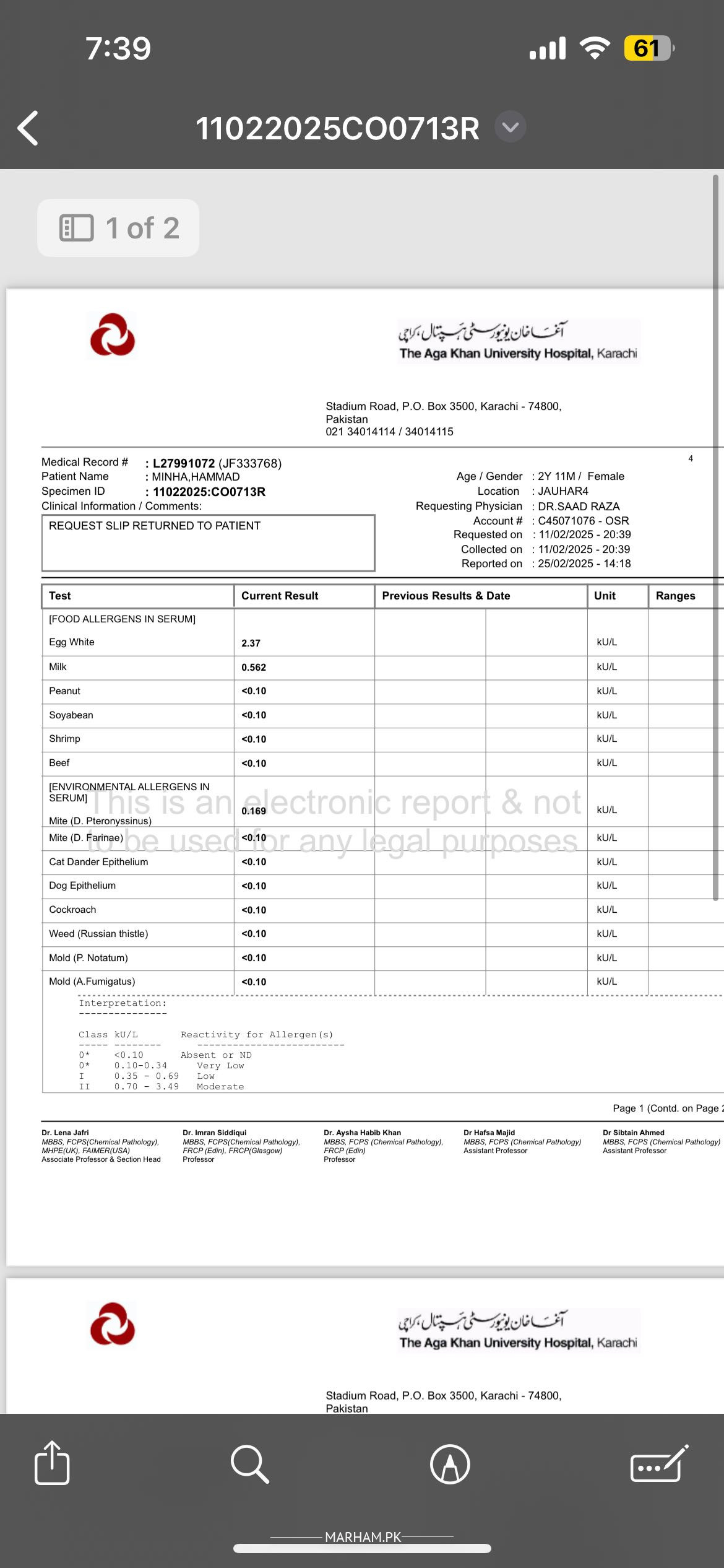 Ask a Internal Medicine Online for Allergy Test- Report Review