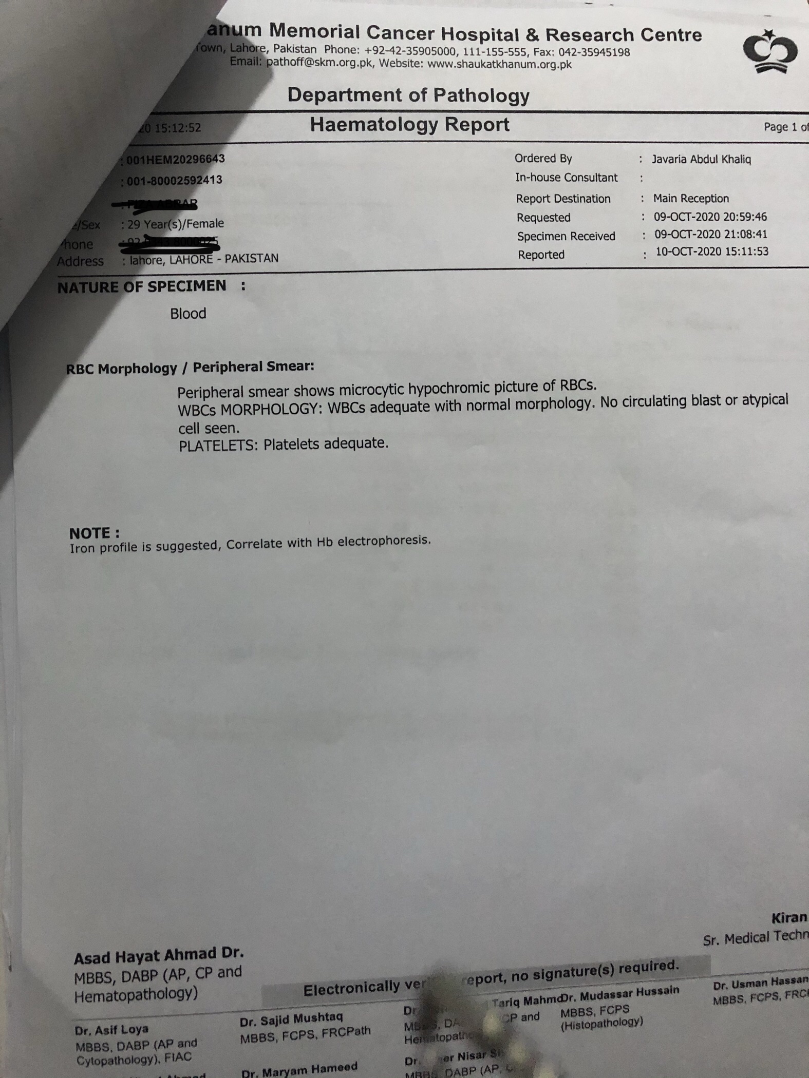 Ask a Hematologist Online for Thalassemia Report