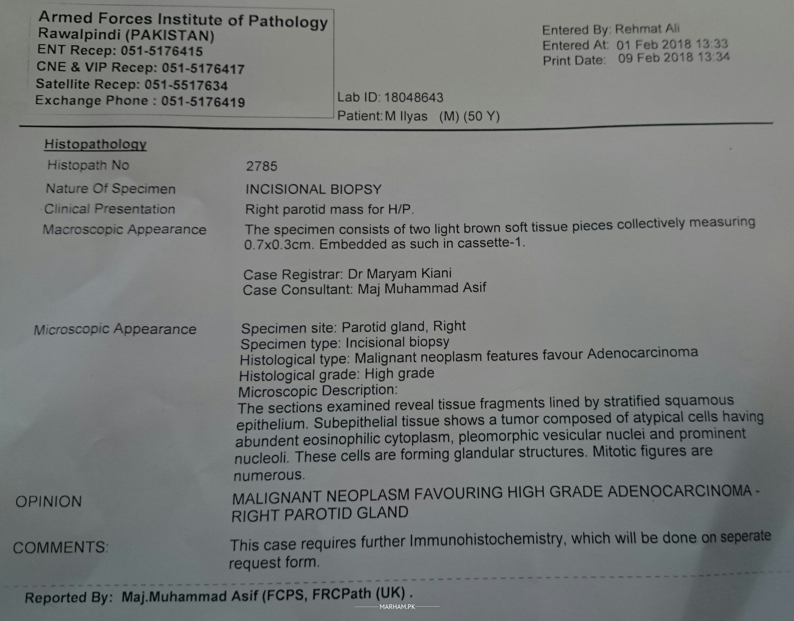 Ask a General Surgeon Online for Biopsy Report