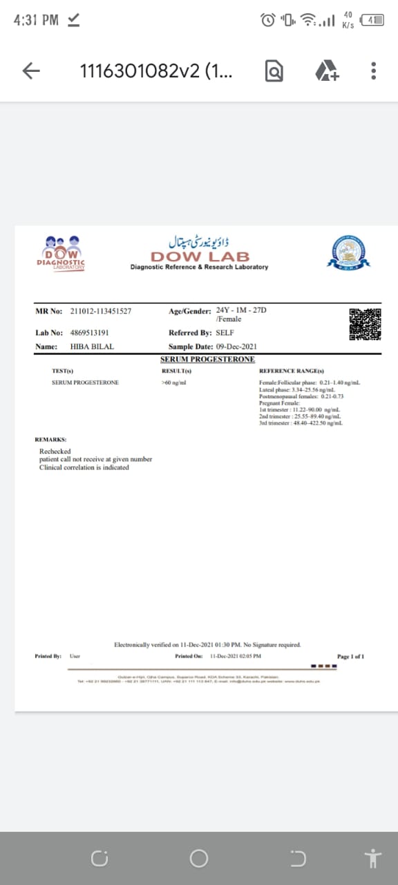 Ask a Gynecologist Online for Progesterone Test Report