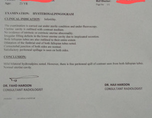 Ask a Gynecologist Online for Hsg Test Report