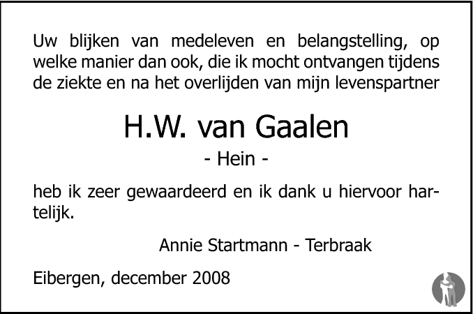 Hein van Gaalen 16 november 2008 • overlijdensbericht en condoleances ...