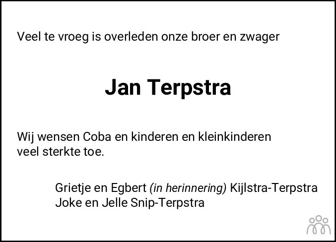 Jan Terpstra 23 februari 2024 • overlijdensbericht en condoleances ...