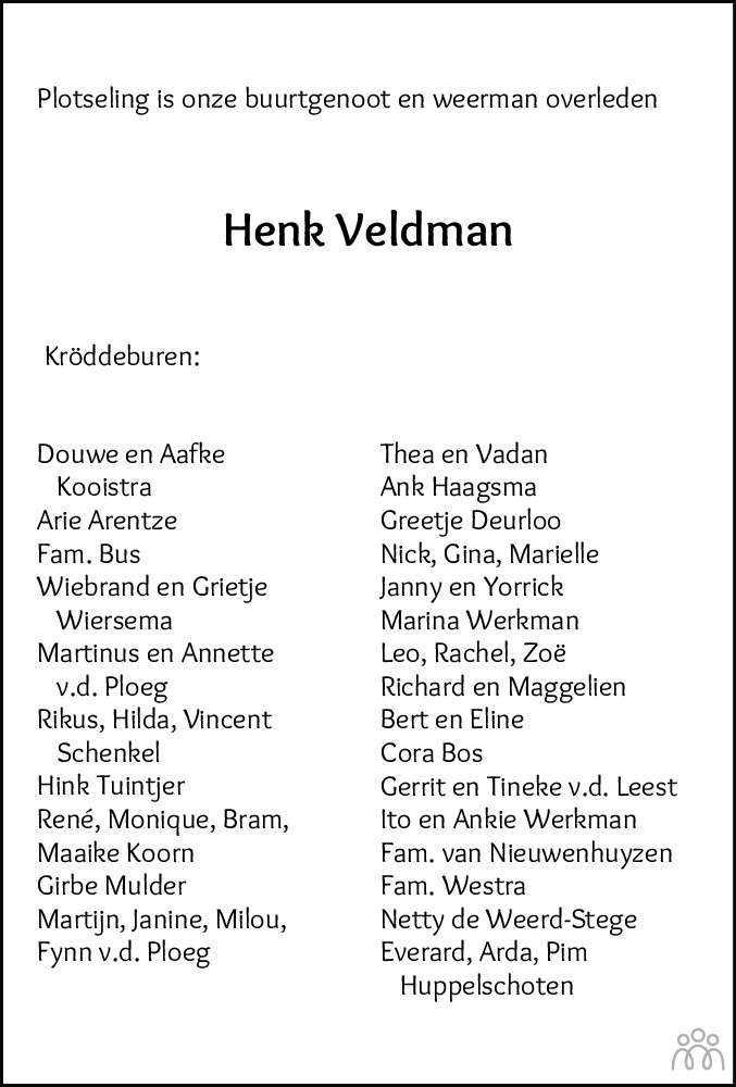 Henk Veldman 24 februari 2022 • overlijdensbericht en condoleances ...
