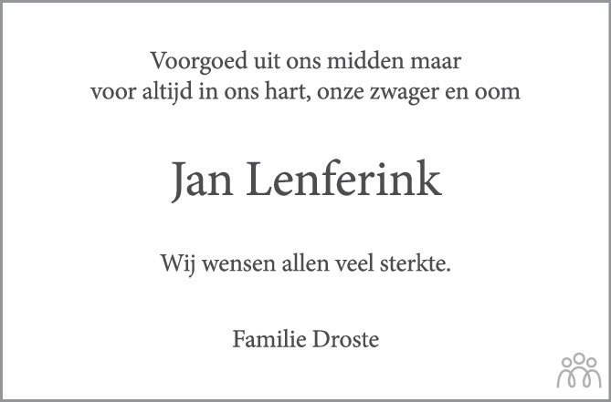 Jan Lenferink 20 maart 2023 • overlijdensbericht en condoleances ...