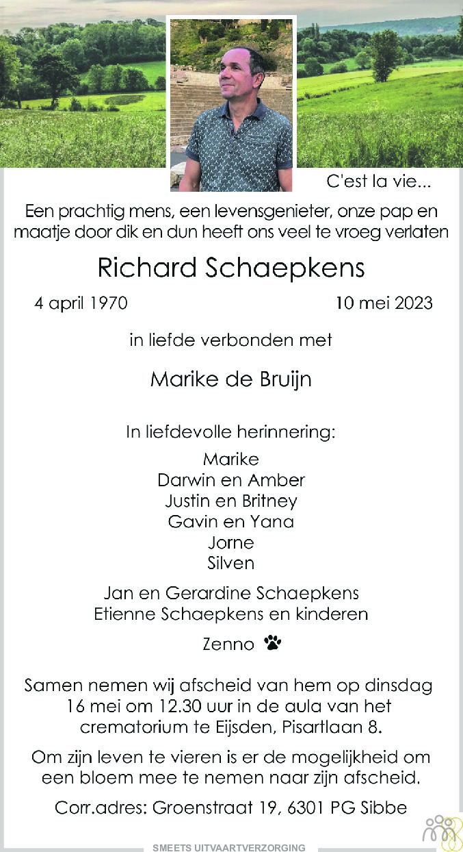 Richard Schaepkens 10 mei 2023 • overlijdensbericht en condoleances ...