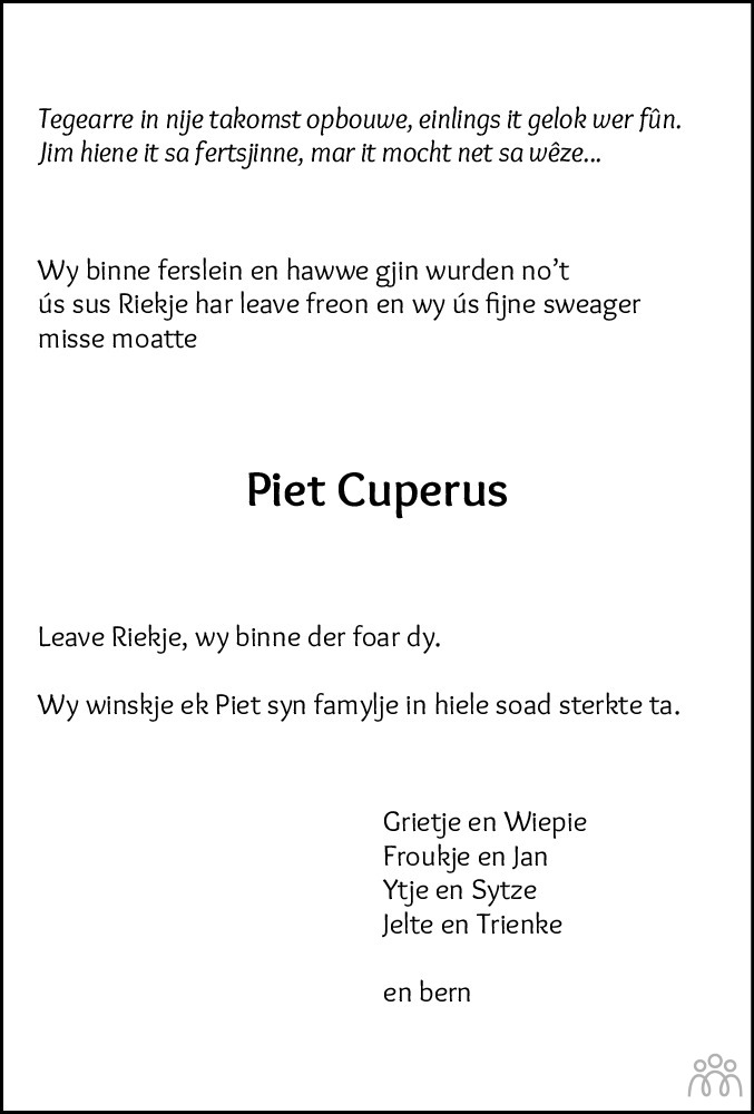 Piet Cuperus 8 juni 2024 • overlijdensbericht en condoleances - Mensenlinq