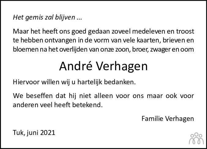 André Verhagen 20 april 2021 • overlijdensbericht en condoleances ...
